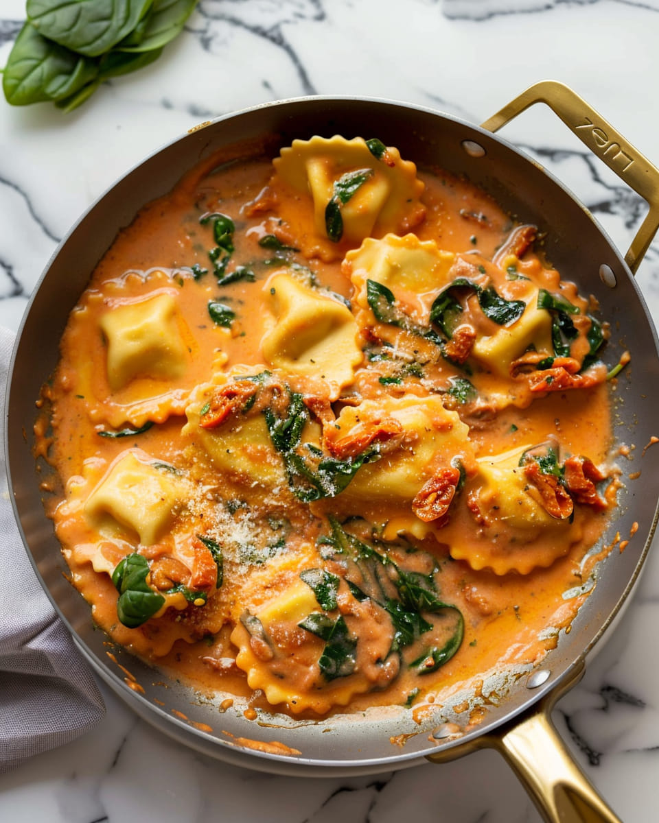Creamy Sun-Dried Tomato and Spinach Sauce Ravioli - NorthEast Nosh Recipes