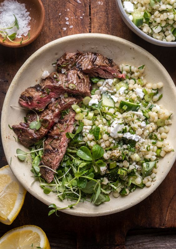 Grilled Skirt Steak with Lemon Herb Couscous Salad - NorthEast Nosh Recipes