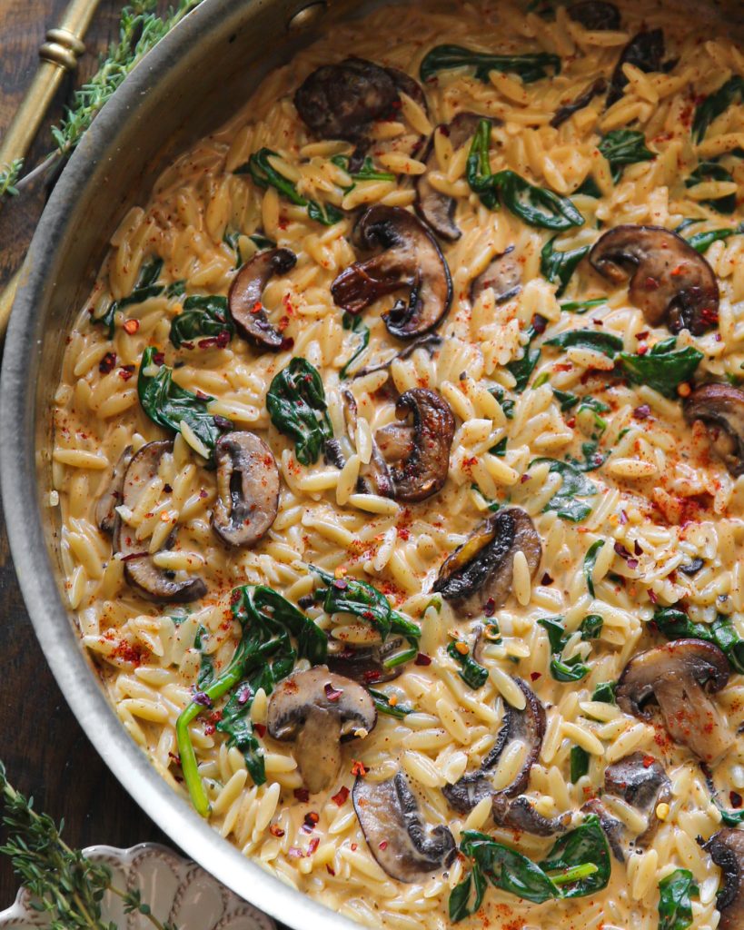 Spinach-Mushroom-Orzo in a Creamy Garlic and Smoked Paprika Sauce ...