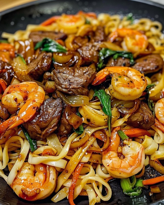 Steak & Shrimp Stir-Fried Noodles - NorthEast Nosh Recipes