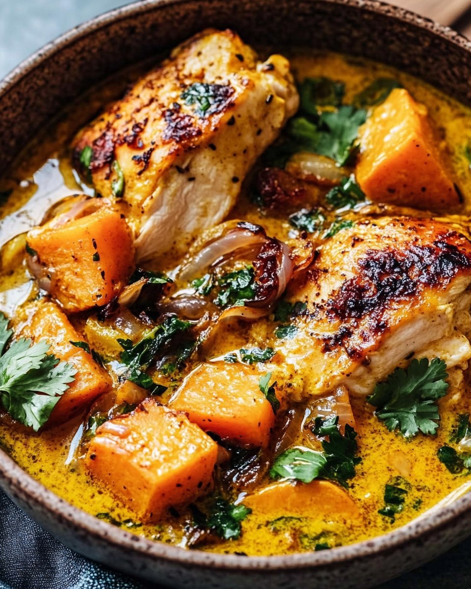 Coconut Turmeric Chicken with Sweet Potatoes and Crispy Shallot Oil ...