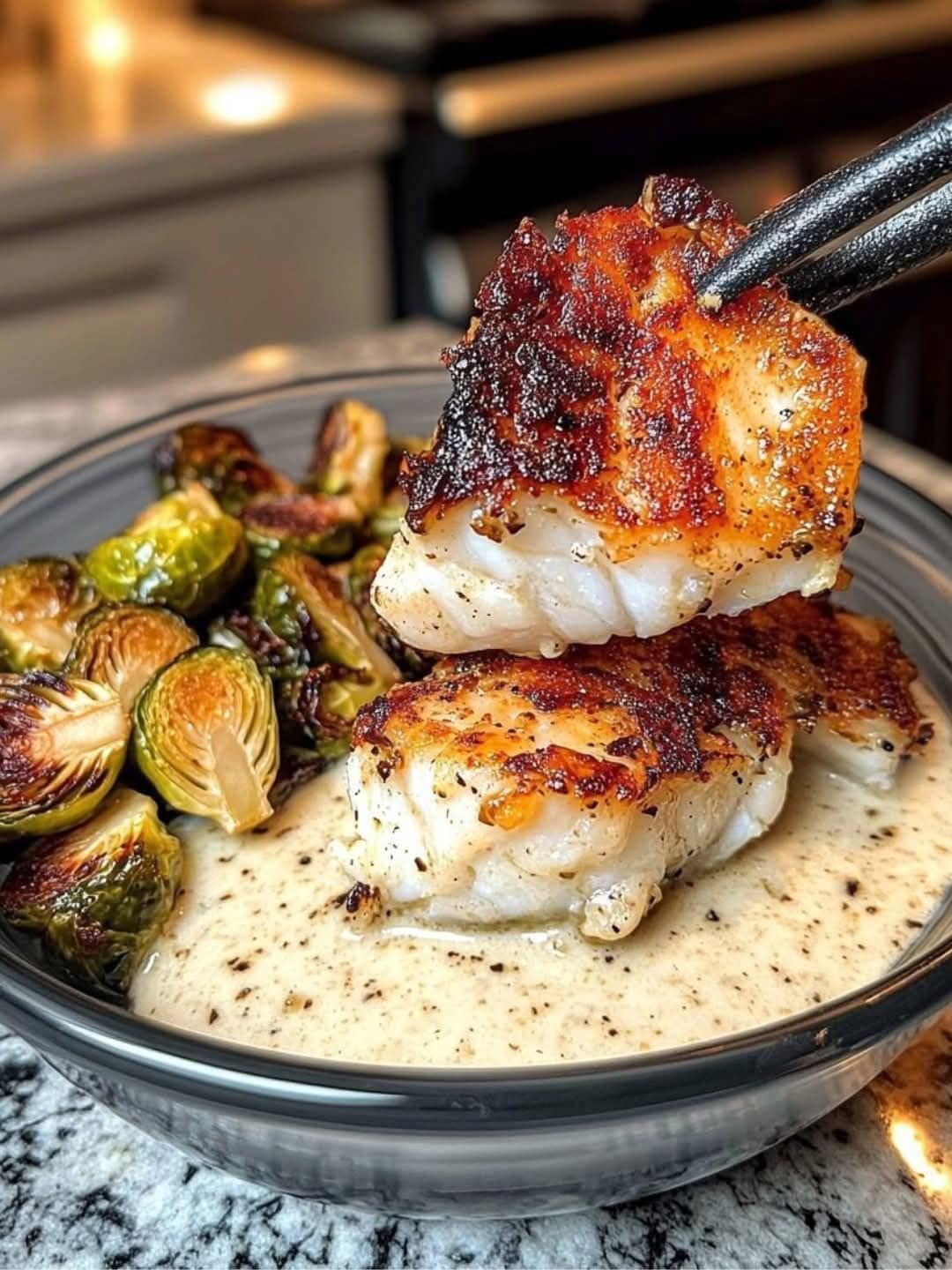 Lemon Garlic Butter Cod Bowls with Roasted Brussels Sprouts - NorthEast ...